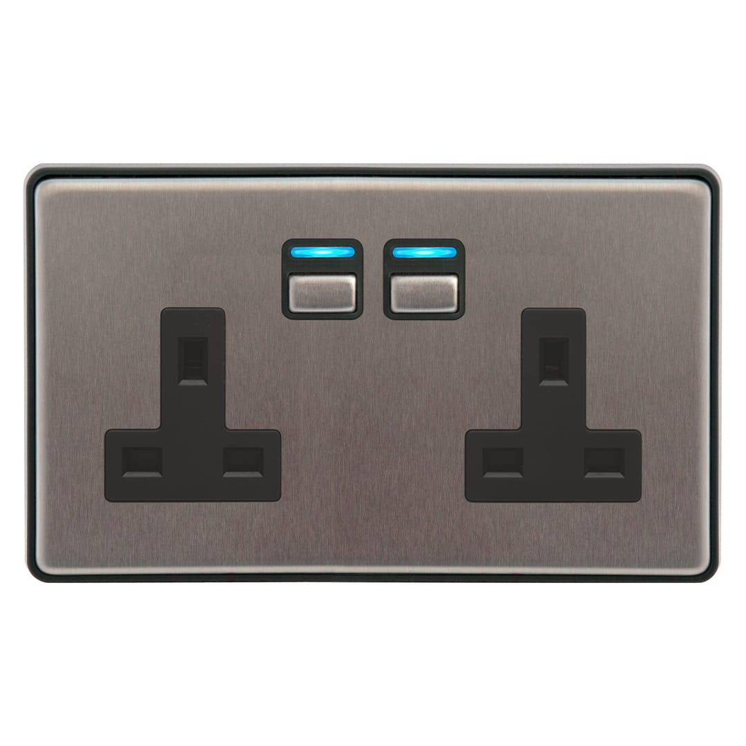 Lightwave Smart Series - Smart Socket 2 Gang (White Metal / Stainless ...
