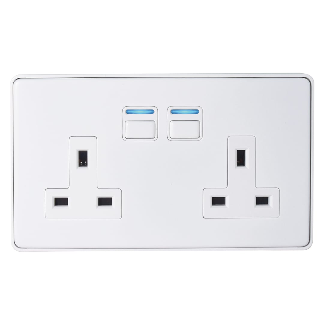 Lightwave Smart Series - Smart Socket 2 Gang (White Metal / Stainless ...