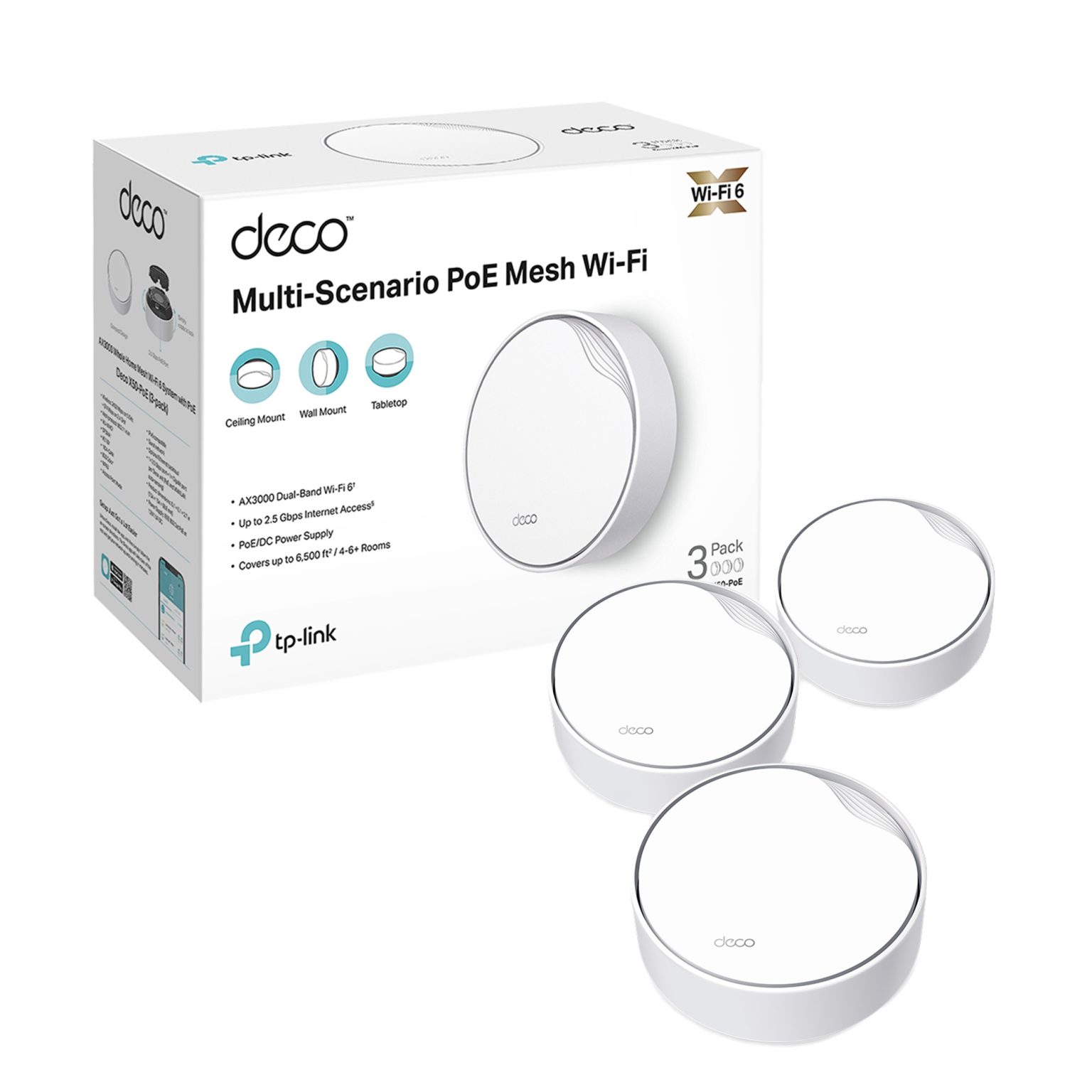 TP-Link Deco X50-PoE (3 Pack)- AX3000 Whole Home Mesh WiFi 6 System